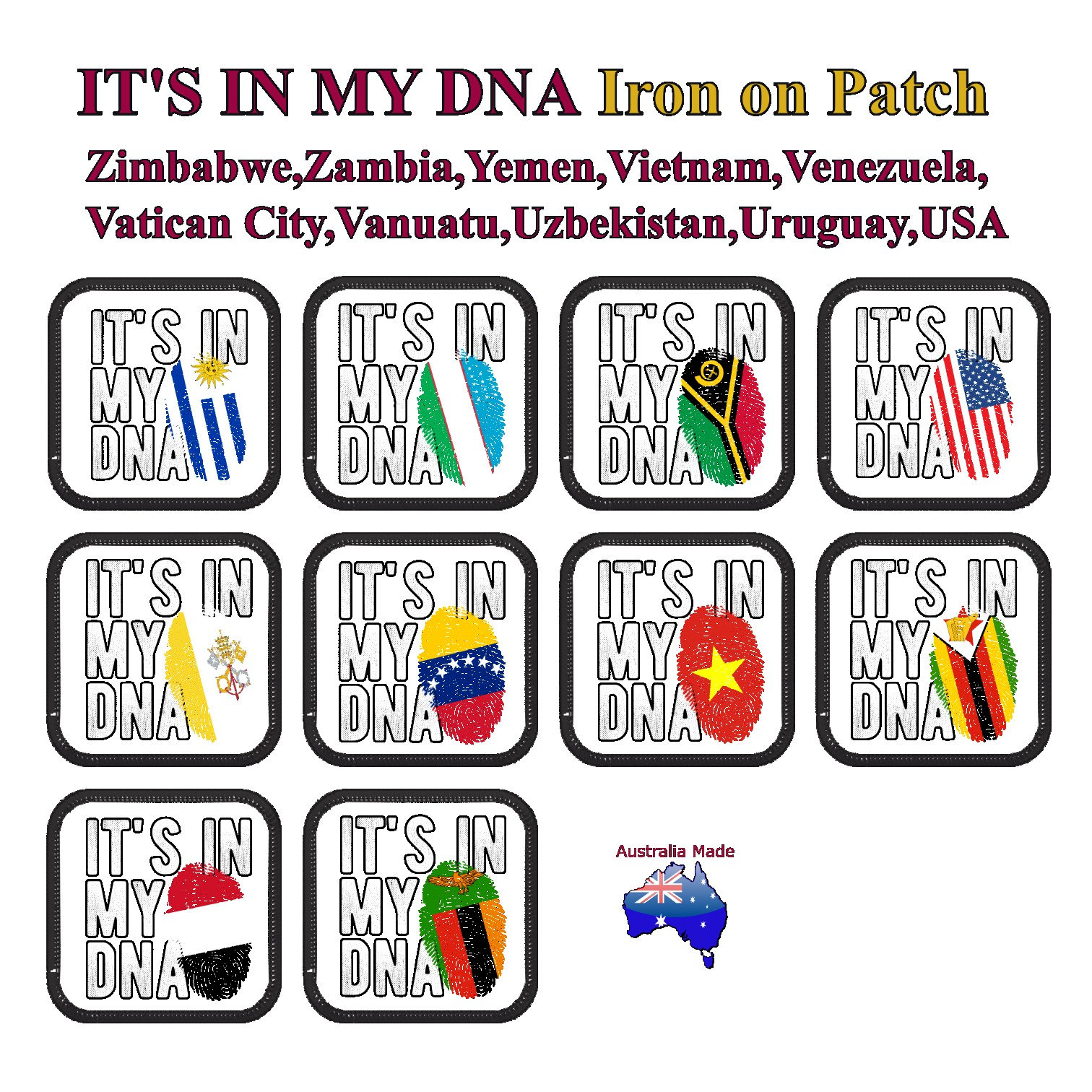 It's in My DNA Patch Zimbabwe,zambia,yemen,vietnam,venezuela,vatican City,vanuatu,uzbekistan ...