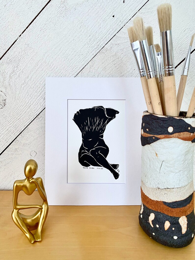 Spore Siren I Original Linocut Print I Mushroom Art - Etsy