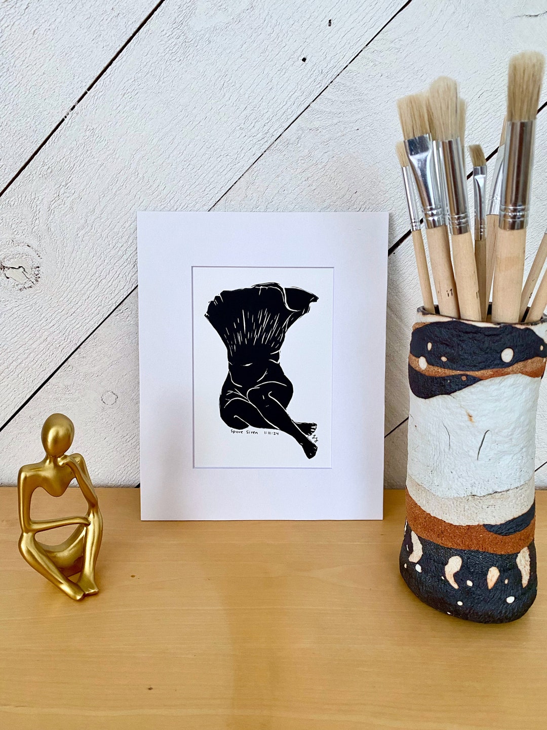 Spore Siren I Original Linocut Print I Mushroom Art - Etsy