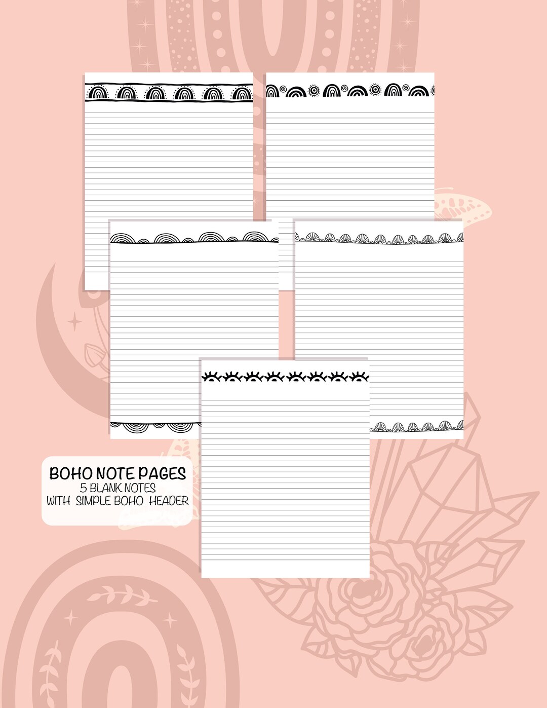 Note Pages-boho Simple Digital Download Set of 5 DIY - Etsy