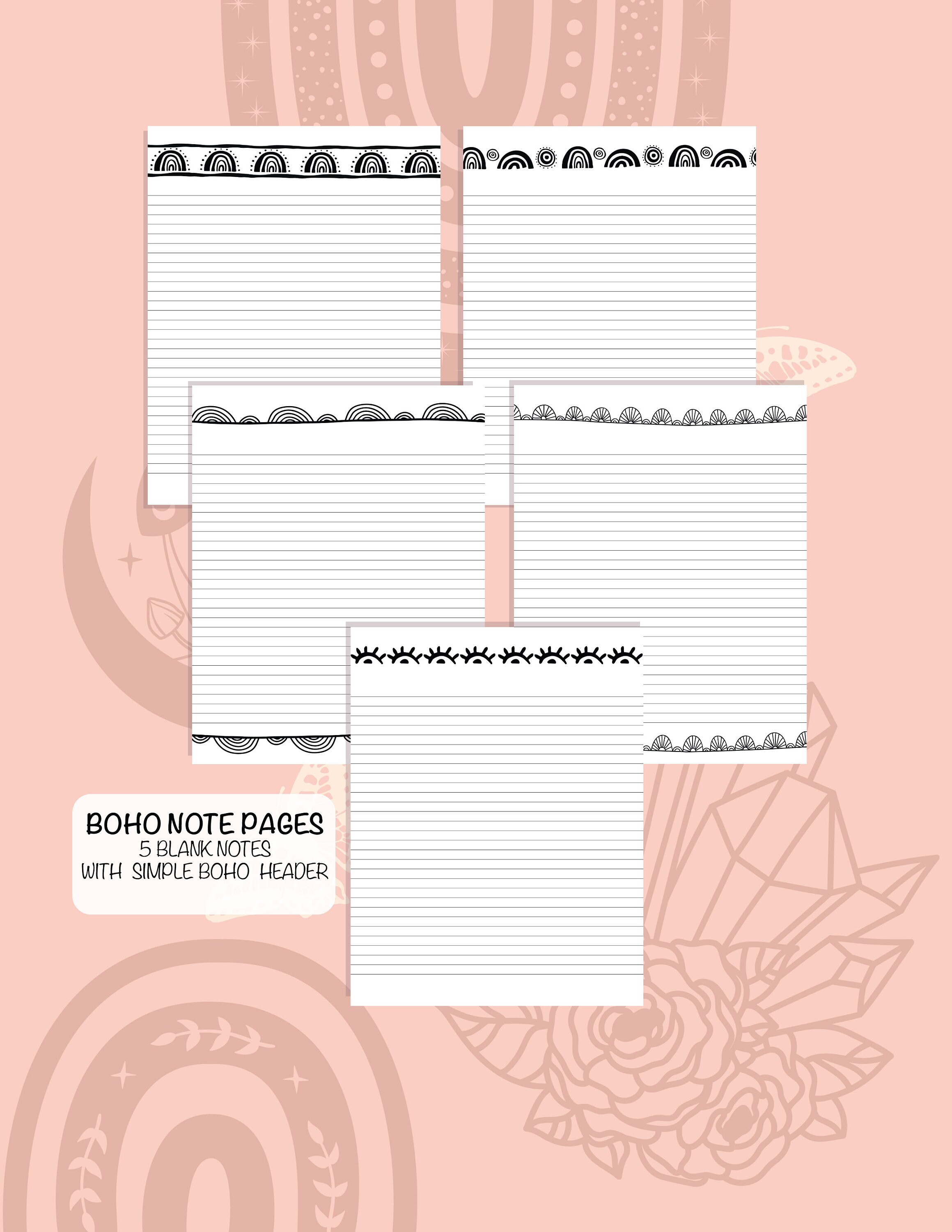 Note Pages-boho Simple Digital Download Set of 5 DIY - Etsy