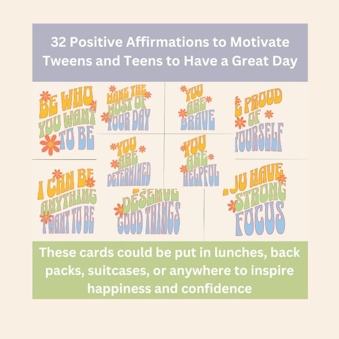 32 Printable Positive Affirmations for Tweens and Teens, Lunch Box Note ...