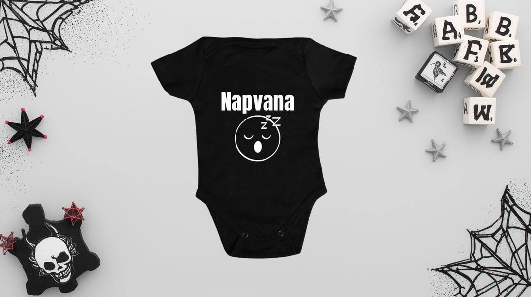 Black Napvana Baby Grow, Funny Baby Bodysuit, Rock Band Baby Clothes ...