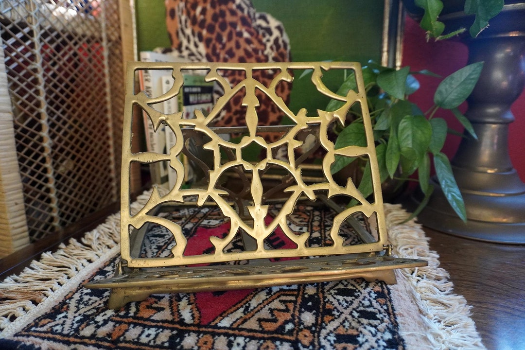 Vintage Ornate Brass Bookstand Holder Adjustable Brass Book Holder Aged ...