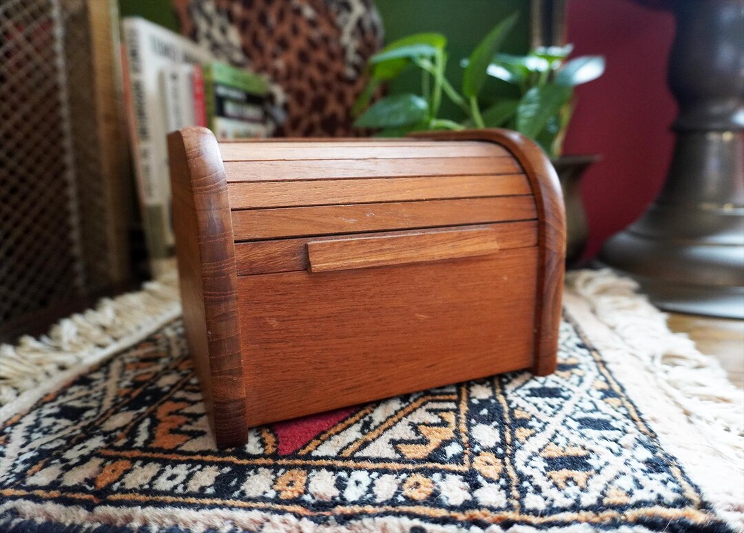 Vintage MCM Danish Modern Small Tambour Teak Box 1970s 1960s MCM Wood ...