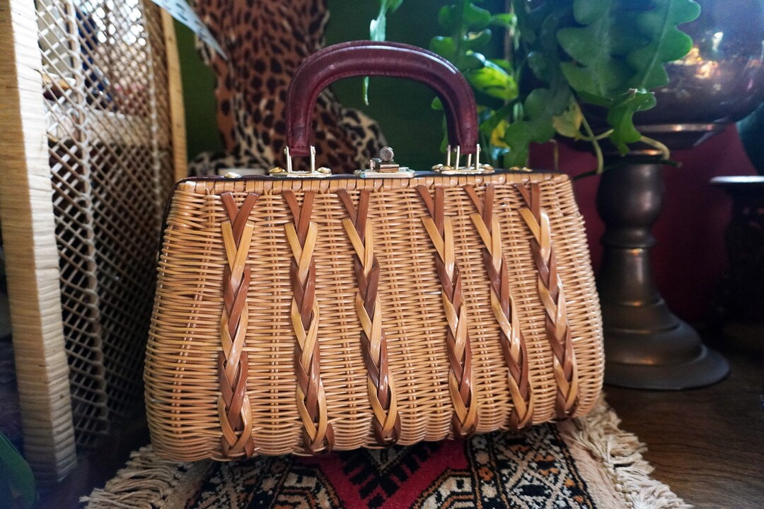 1950s Rattan Purse Straw Bag Vintage 50s Purse Handbag , Rockabilly ...