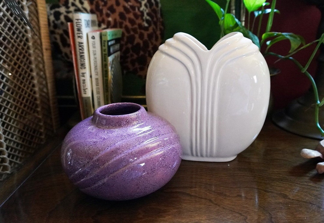 Vintage 1980's Art Deco Vases Purple Speckle 80s Vase - Etsy