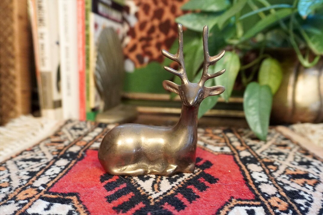 Vintage Solid Brass Buck Stag Deer Laying Down | 1970s Brass Animal MCM ...