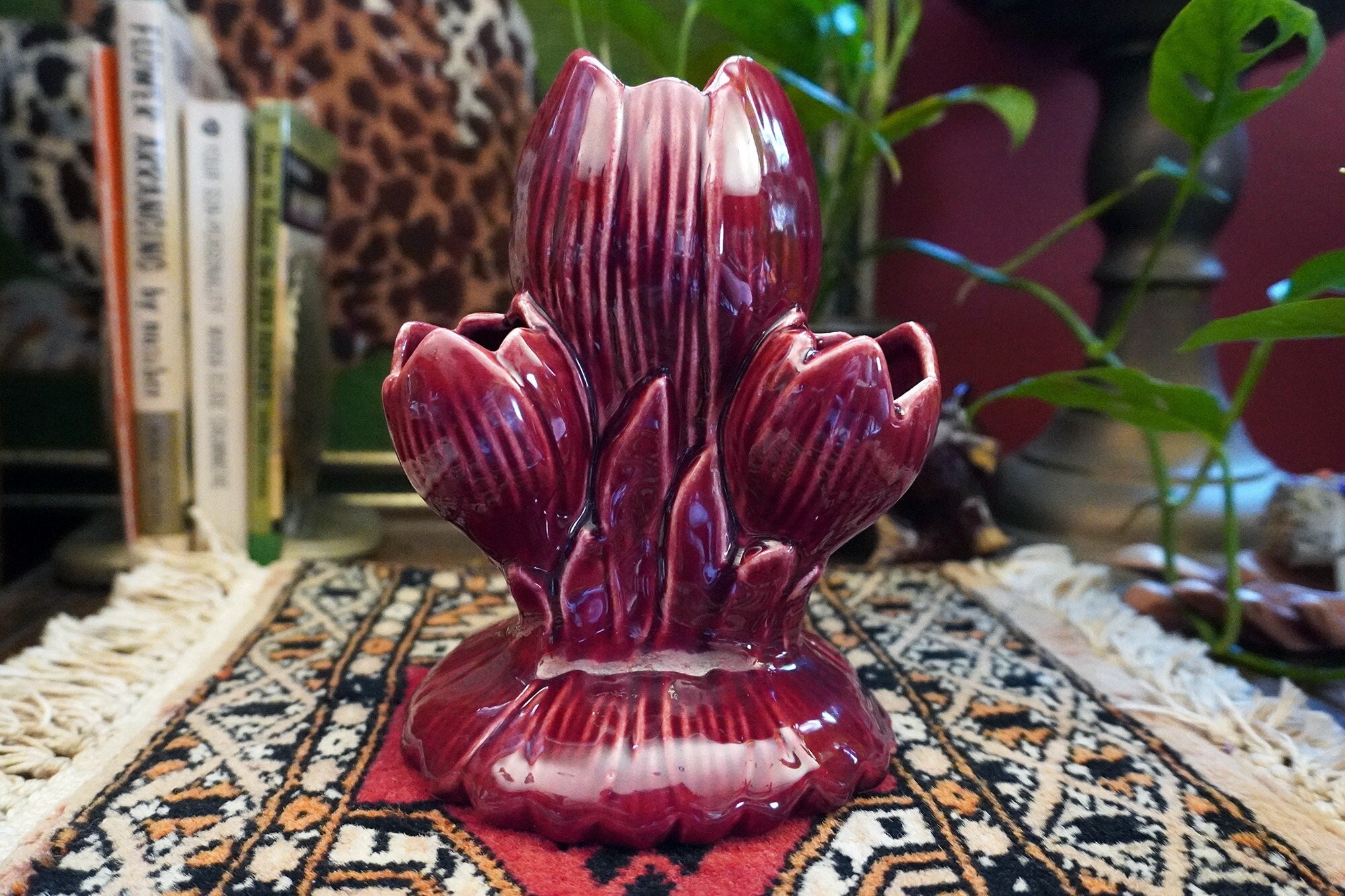 Vintage Burgundy Tulip Bud Vase Camark Pottery USA MCM - Etsy