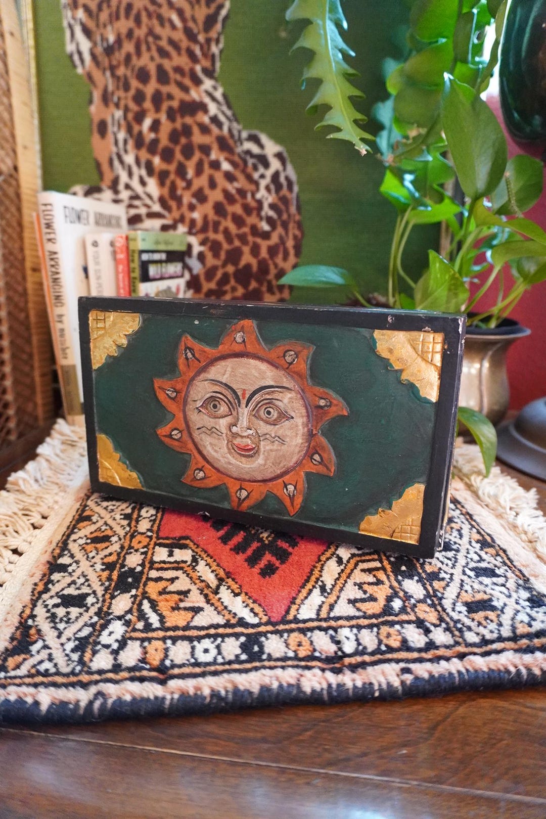 Vintage Celestial Sun Wooden Box | 90s Folk Decor - Etsy