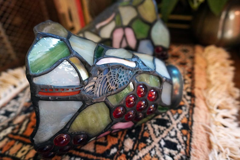 Vintage Tiffany Style Stained Glass Cardinal Bird Light Fixture Pendant ...