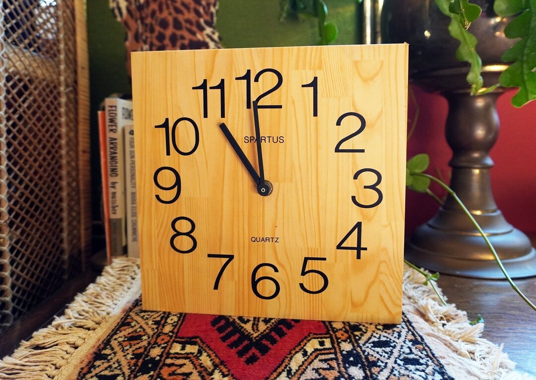 Vintage Mid Century Wood Clock Butcher Block Spartus Clock Kitchen ...