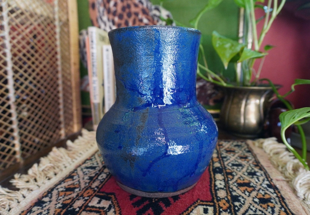 Vintage Blue Studio Pottery Vase Eclectic Decor Pottery - Etsy