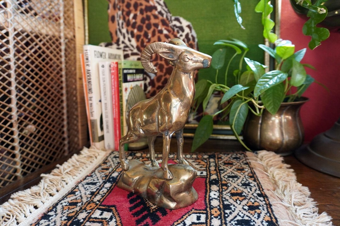 Vintage MCM Brass Ram Figurine | MCM Desk Decor | 1970s Brass Ram | Mid ...