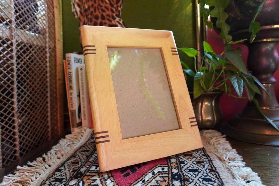 Mid Century Wood Inlay Picture Frame | MCM Wood Wall Hanging Easel Back ...