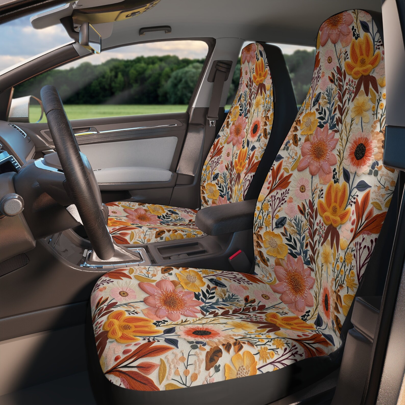 Faux Embroidery Wildflower Meadow Car Seat Cover Floral Seat - Etsy