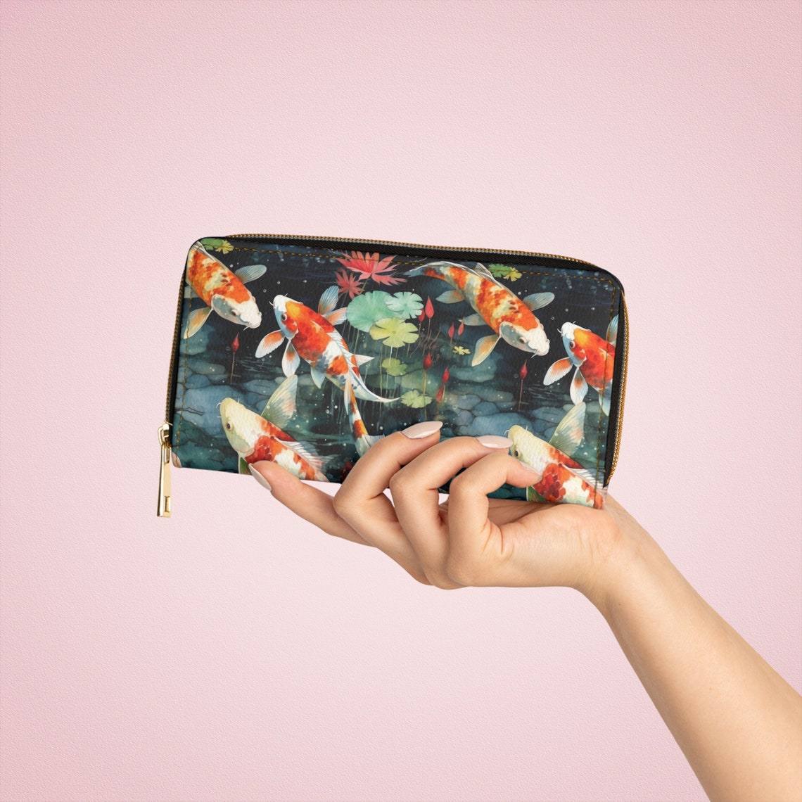 Koi Fish Faux Leather Zip Wallet Japanese Koi Fish Koi Fish Clutch ...