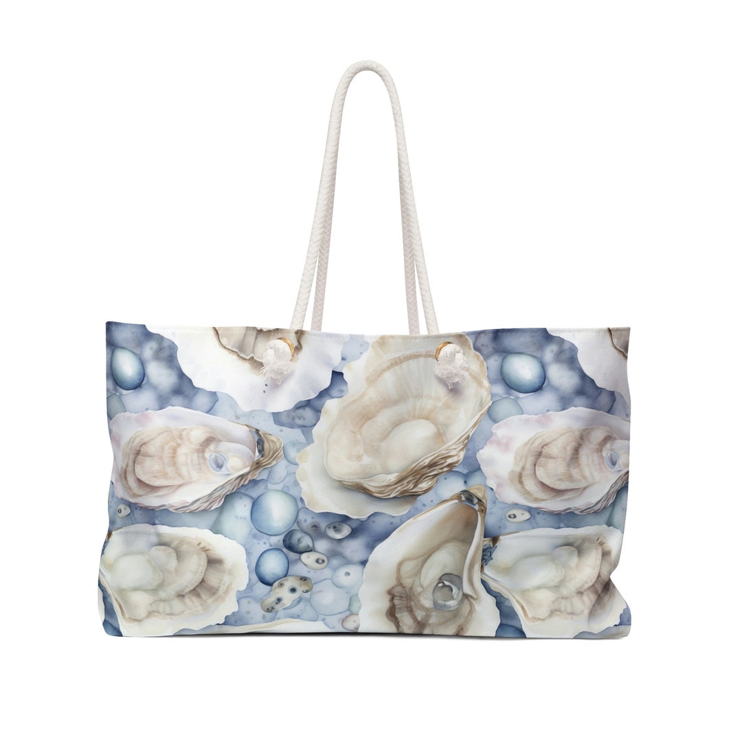 Oyster Shell Weekender Bag Ocean Watercolor Summer Tote Bag Rope Handle ...