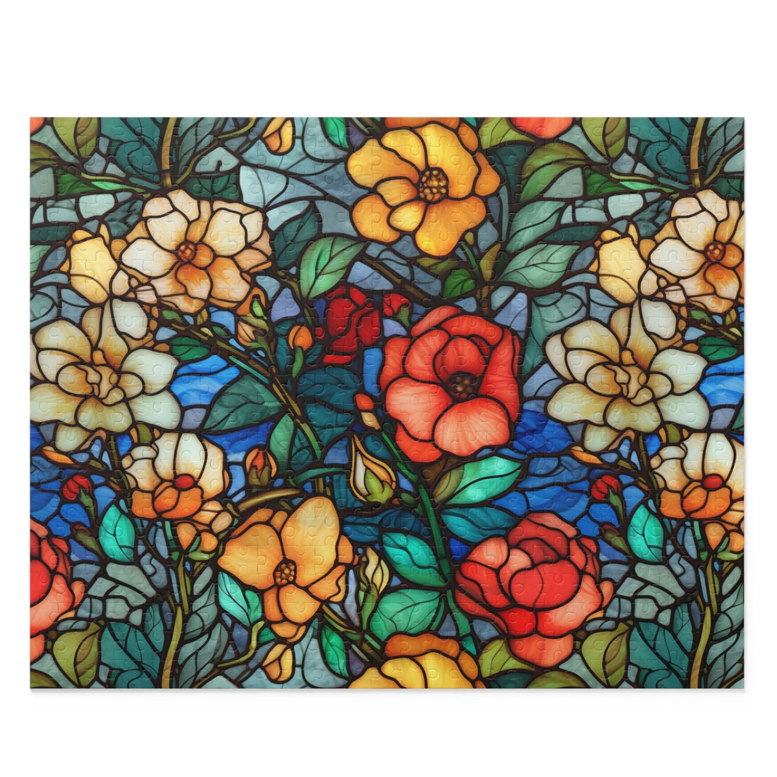 Stained Glass Flowers Jigsaw Puzzle 120, 252, 500-piece Floral Puzzle ...