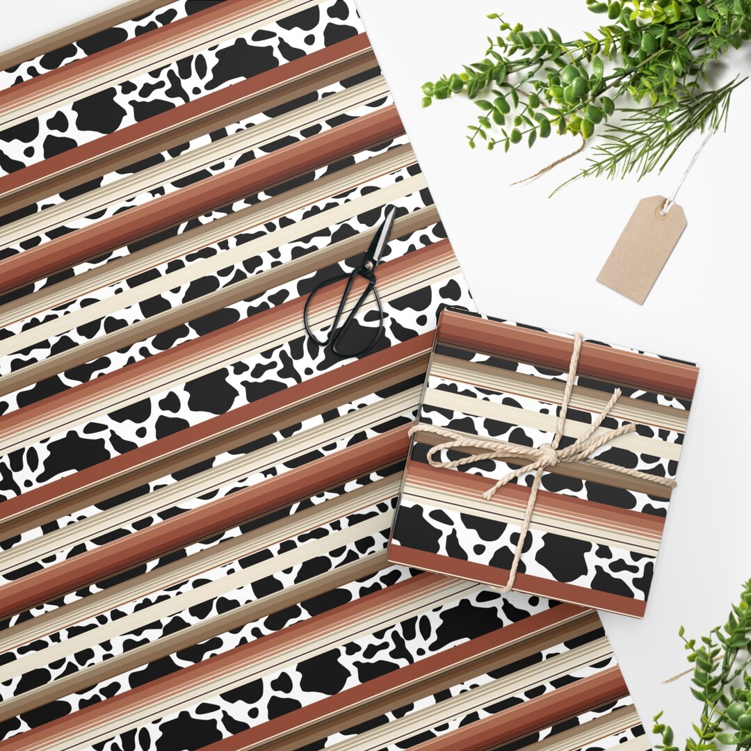Cow Print Wrapping Paper With Brown Stripes Gift Wrap Papers Gift ...