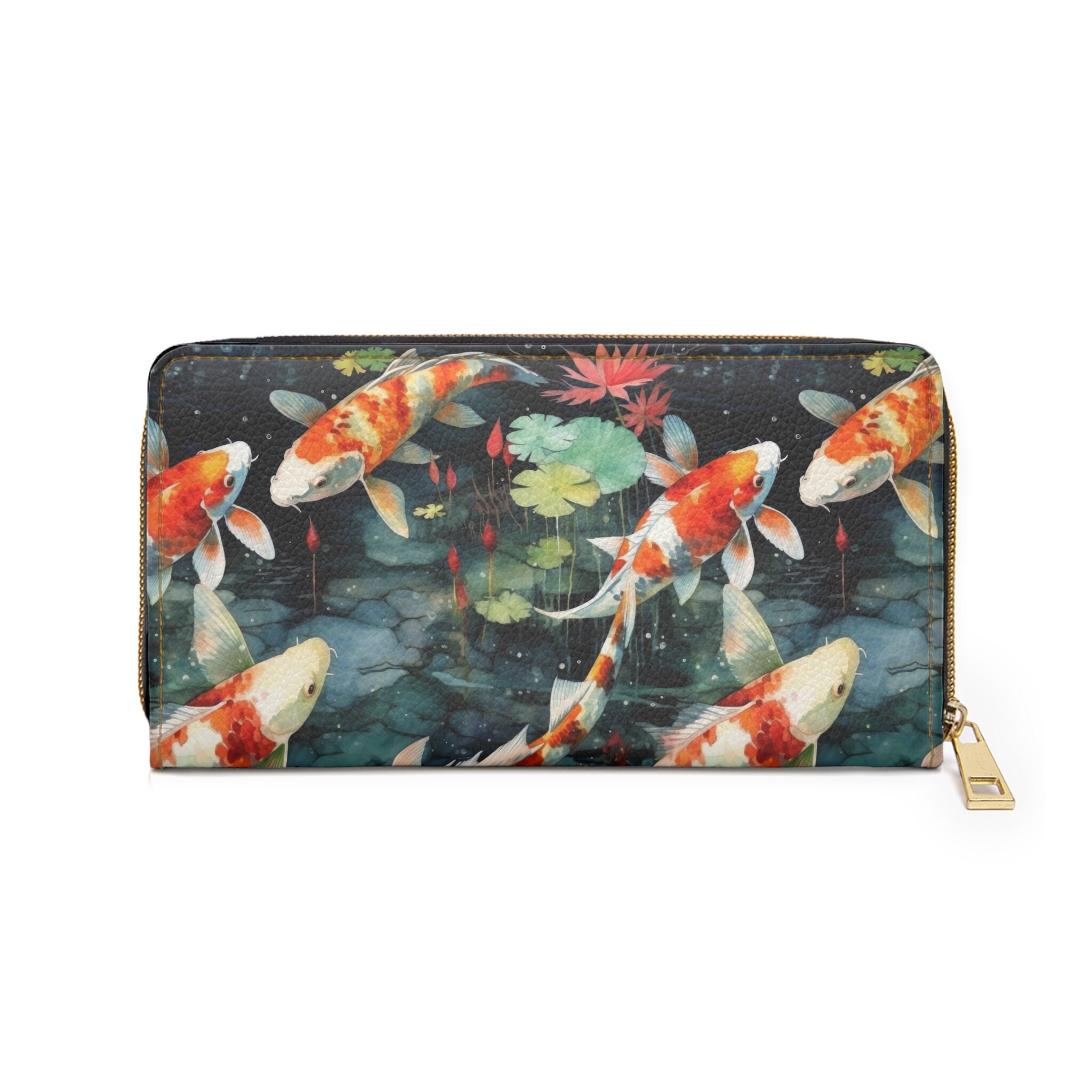 Koi Fish Faux Leather Zip Wallet Japanese Koi Fish Koi Fish Clutch ...