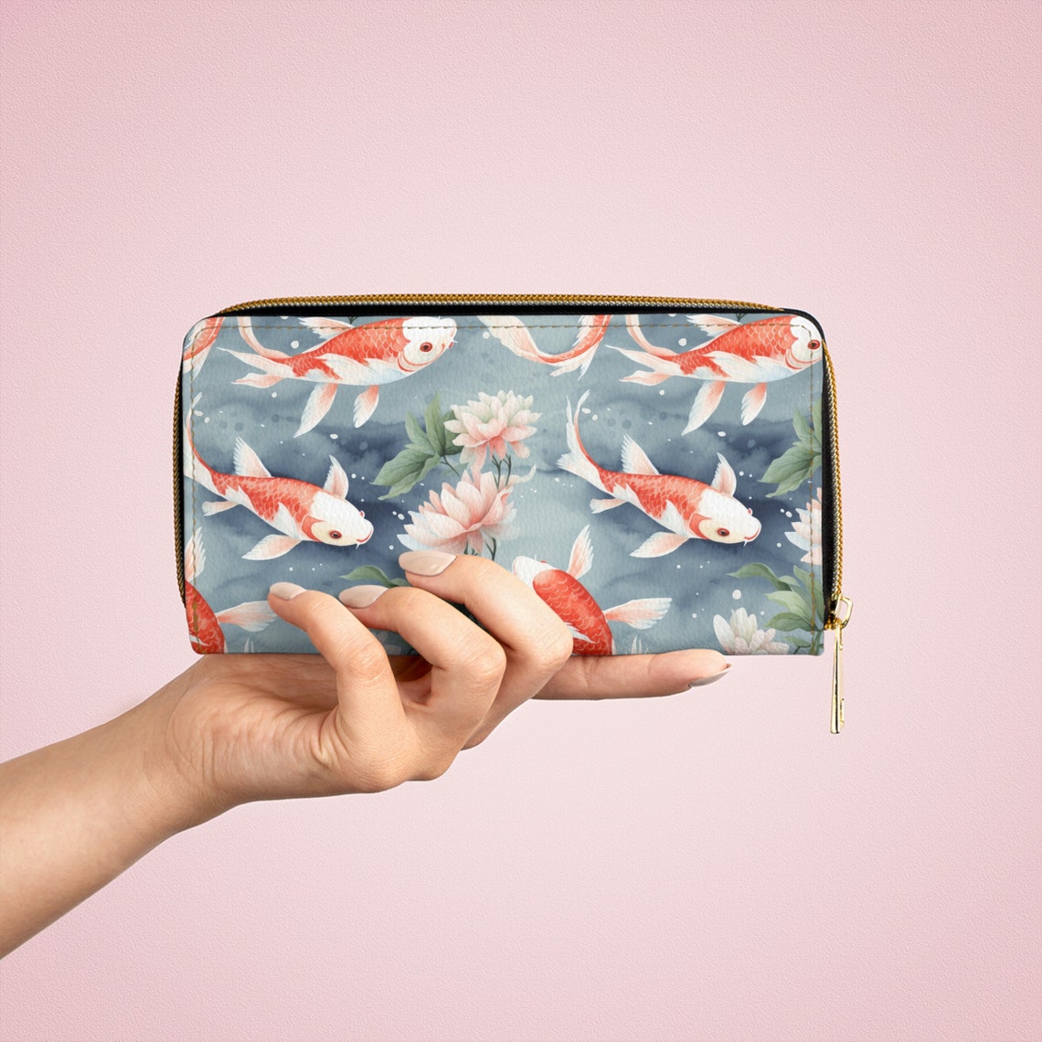 Koi Fish Faux Leather Zip Wallet Japanese Koi Fish Koi - Etsy