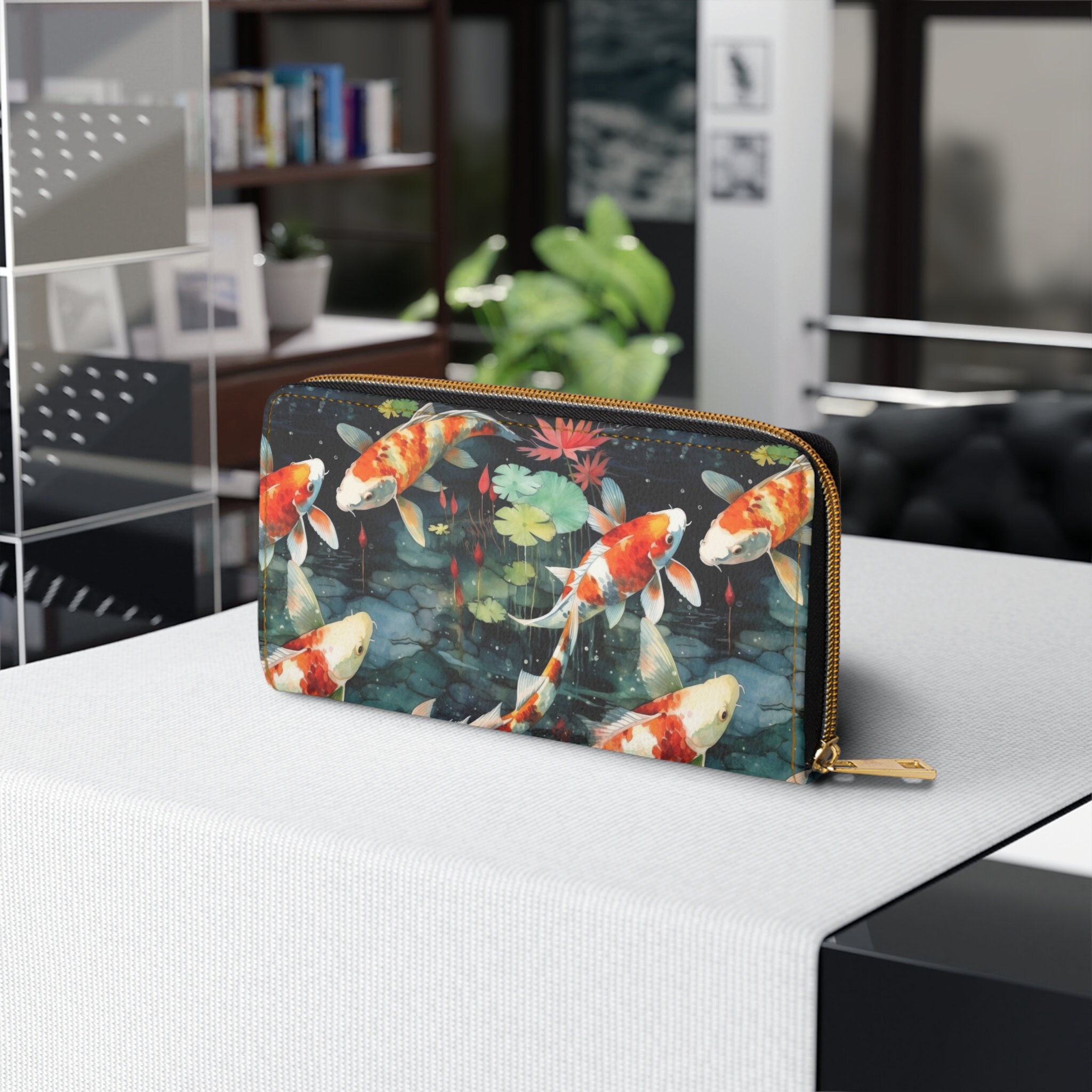 Koi Fish Faux Leather Zip Wallet Japanese Koi Fish Koi Fish Clutch ...