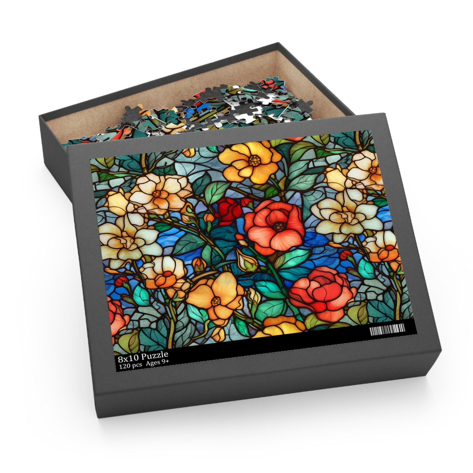 Stained Glass Flowers Jigsaw Puzzle 120, 252, 500-piece Floral Puzzle ...