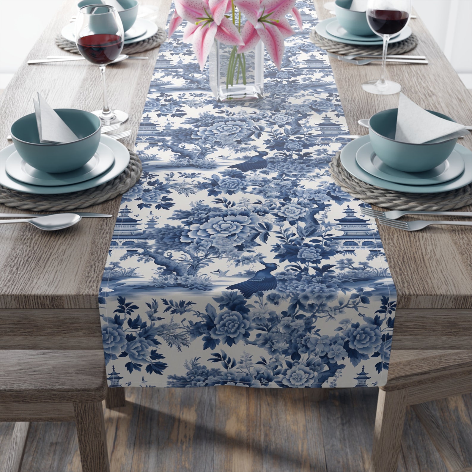 Chinoiserie Table Runner Blue Table Runner Hampton Blue Elegance Blue ...