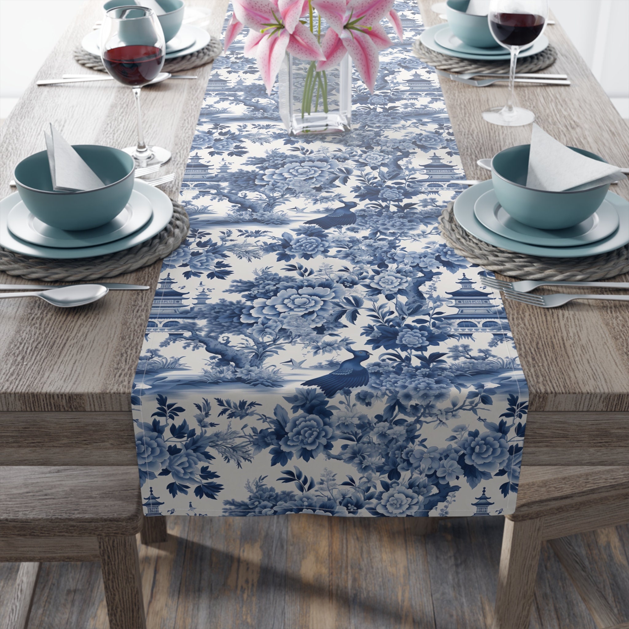 Chinoiserie Table Runner Blue Table Runner Hampton Blue Elegance Blue ...