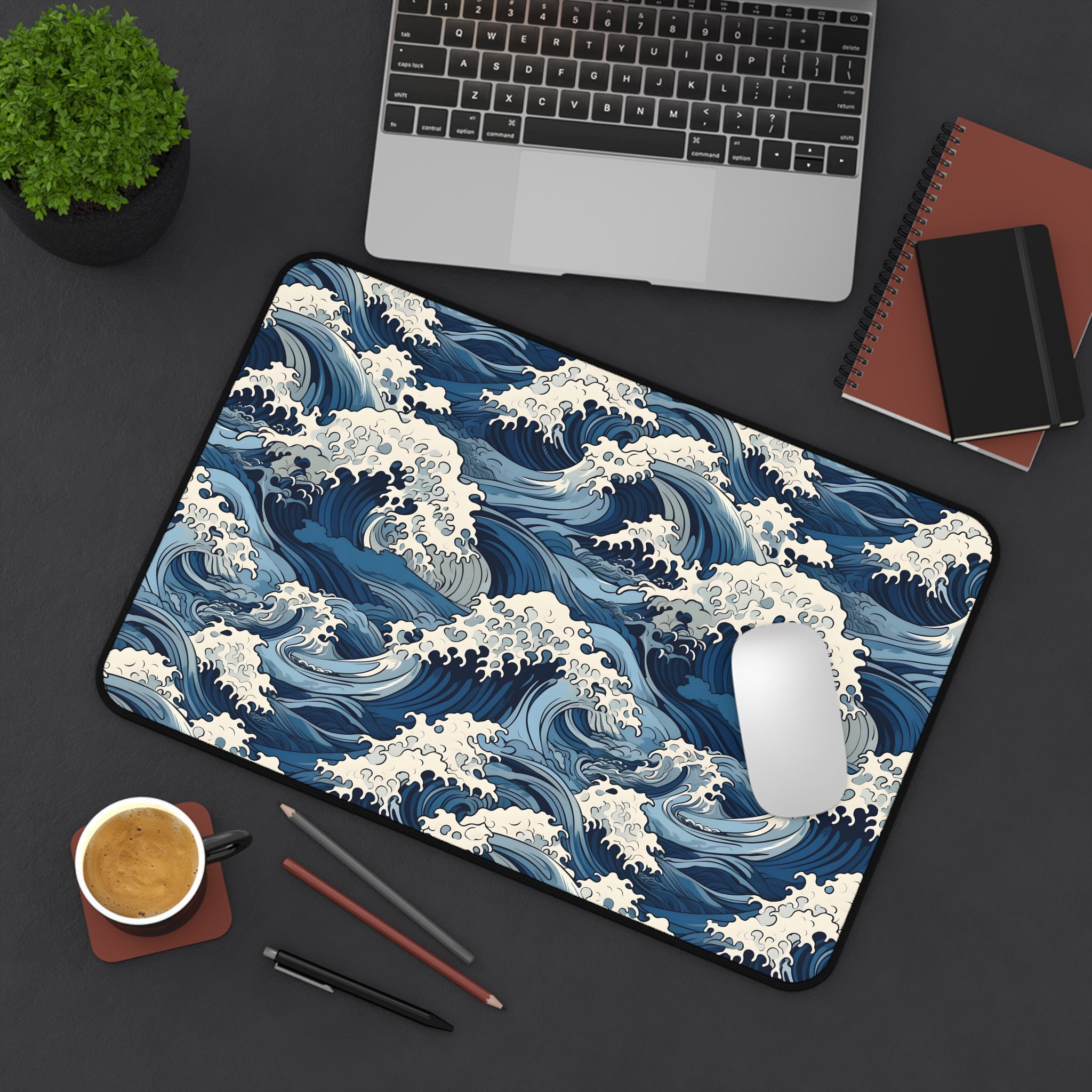Japanese Wave Inspired Desk Mat Aesthetic Desk Decor Great - Etsy