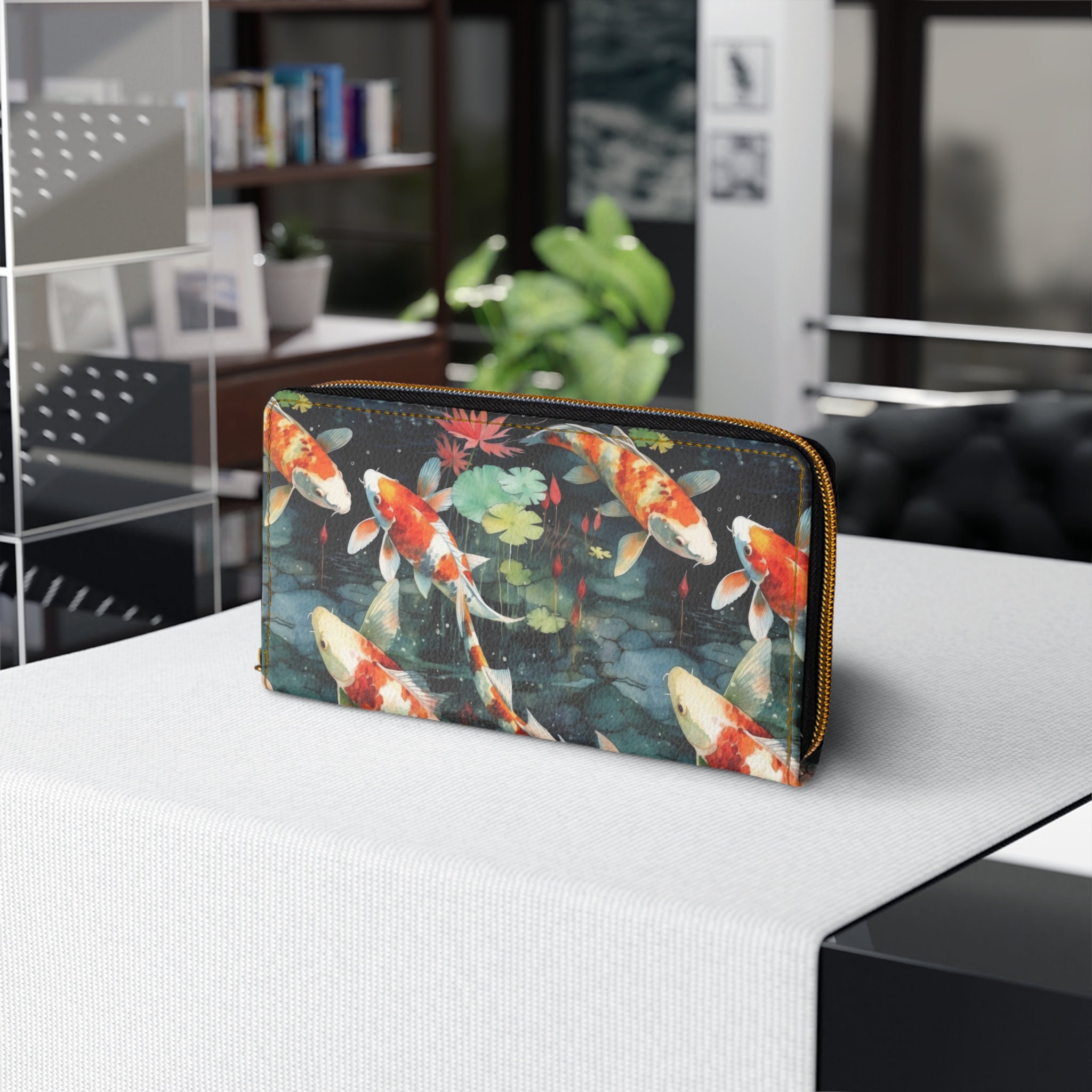 Koi Fish Faux Leather Zip Wallet Japanese Koi Fish Koi Fish Clutch ...