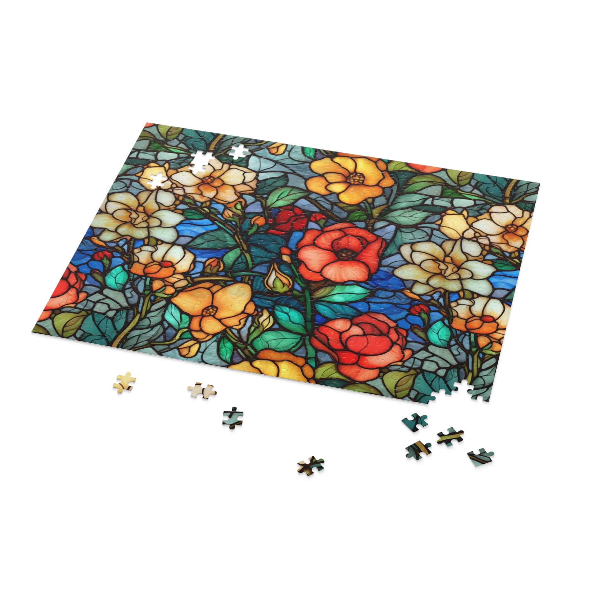 Stained Glass Flowers Jigsaw Puzzle 120, 252, 500-piece Floral Puzzle ...