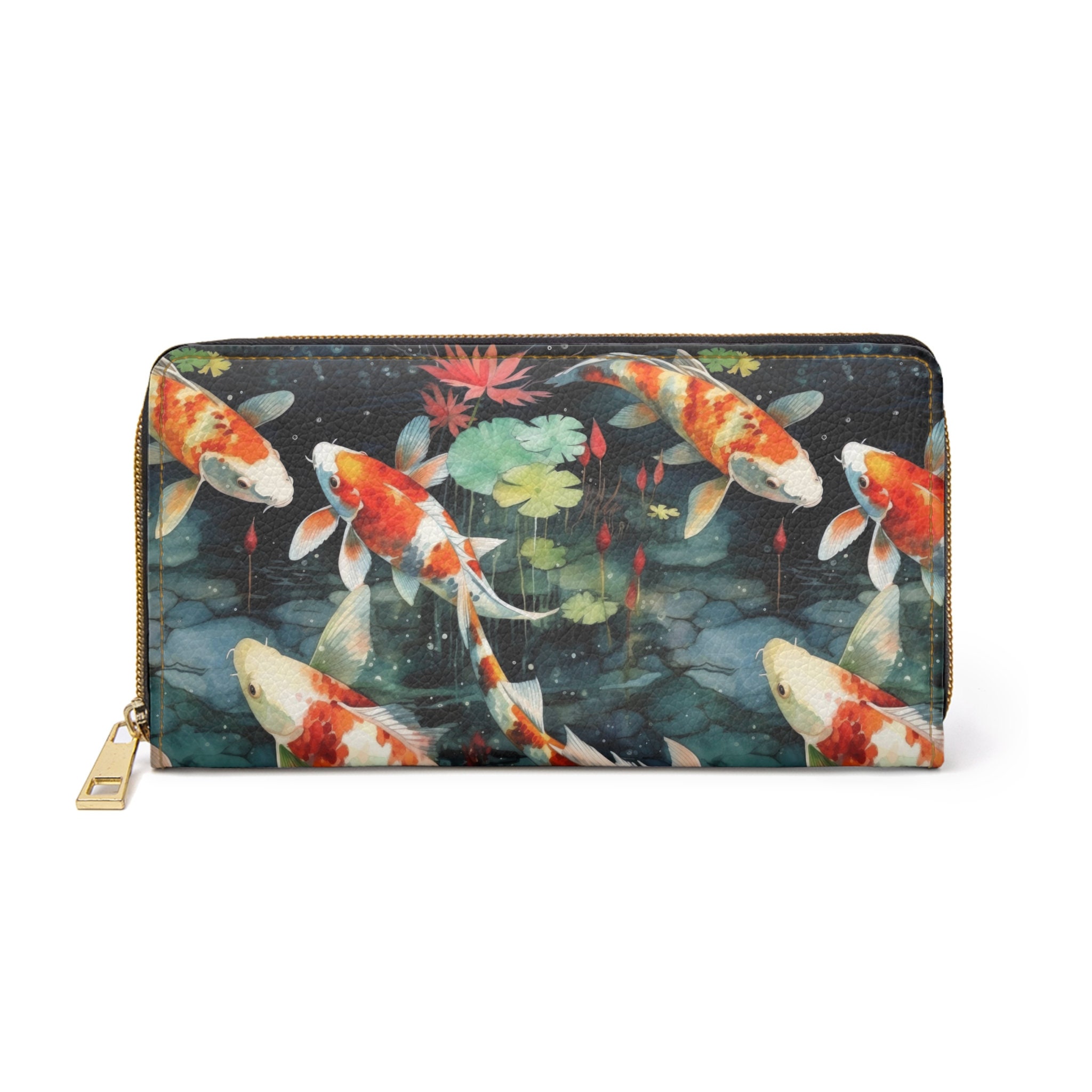 Koi Fish Faux Leather Zip Wallet Japanese Koi Fish Koi Fish Clutch ...