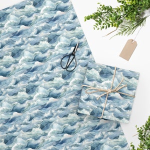 Watercolor Ocean Waves Wrapping Paper Beach Scene Gift Artistic Charm ...