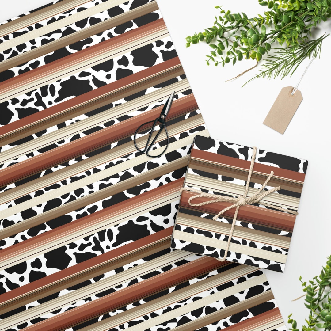 Cow Print Wrapping Paper With Brown Stripes Gift Wrap Papers - Etsy