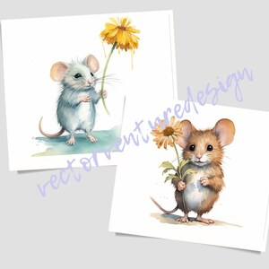 Cute Mouse Holding a Flower Clip Art - Instant Download - Digital ...