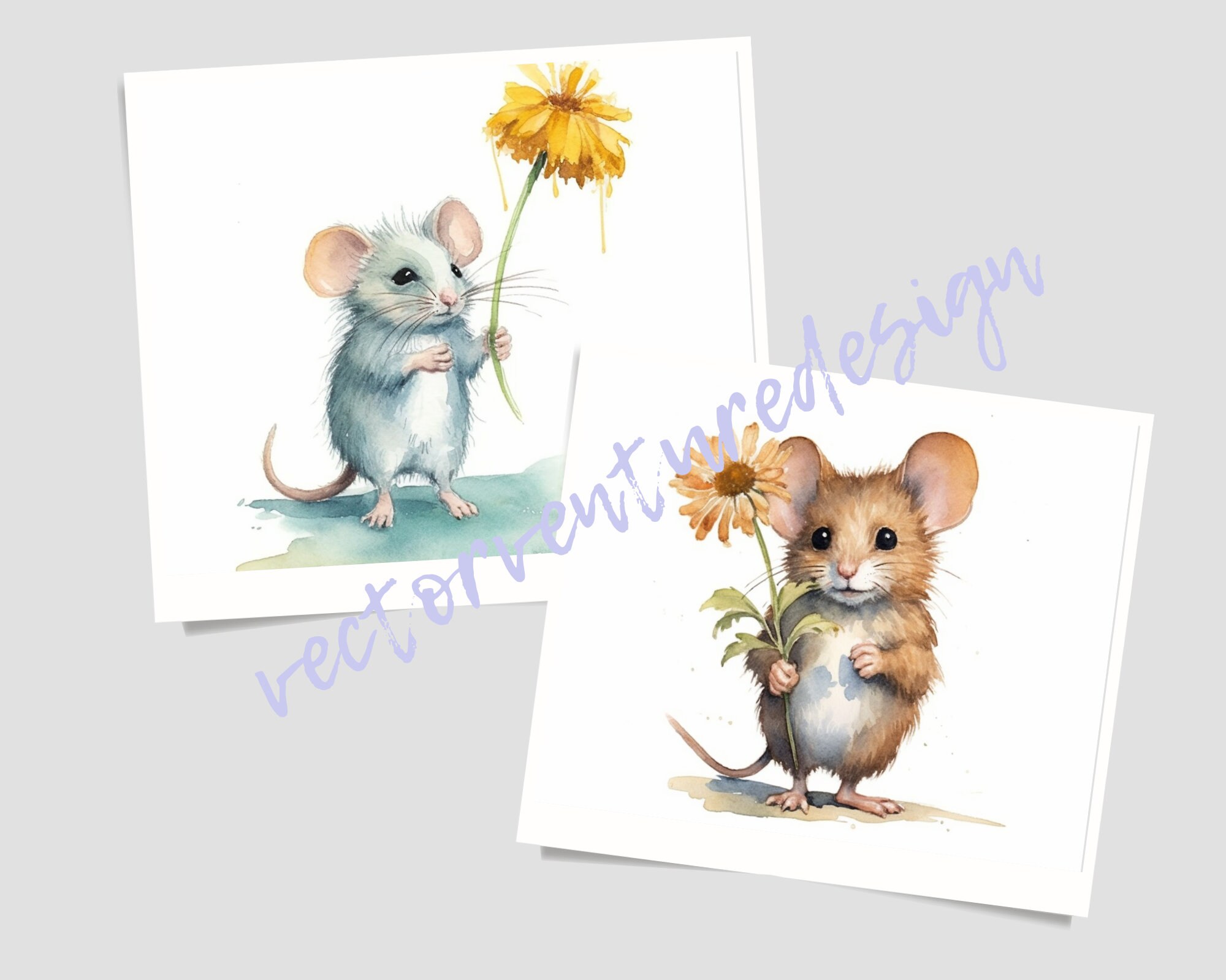 Cute Mouse Holding a Flower Clip Art - Instant Download - Digital ...