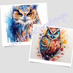 Watercolor Wise Owl Printable Art - Digital Design Bundle of 10 ...