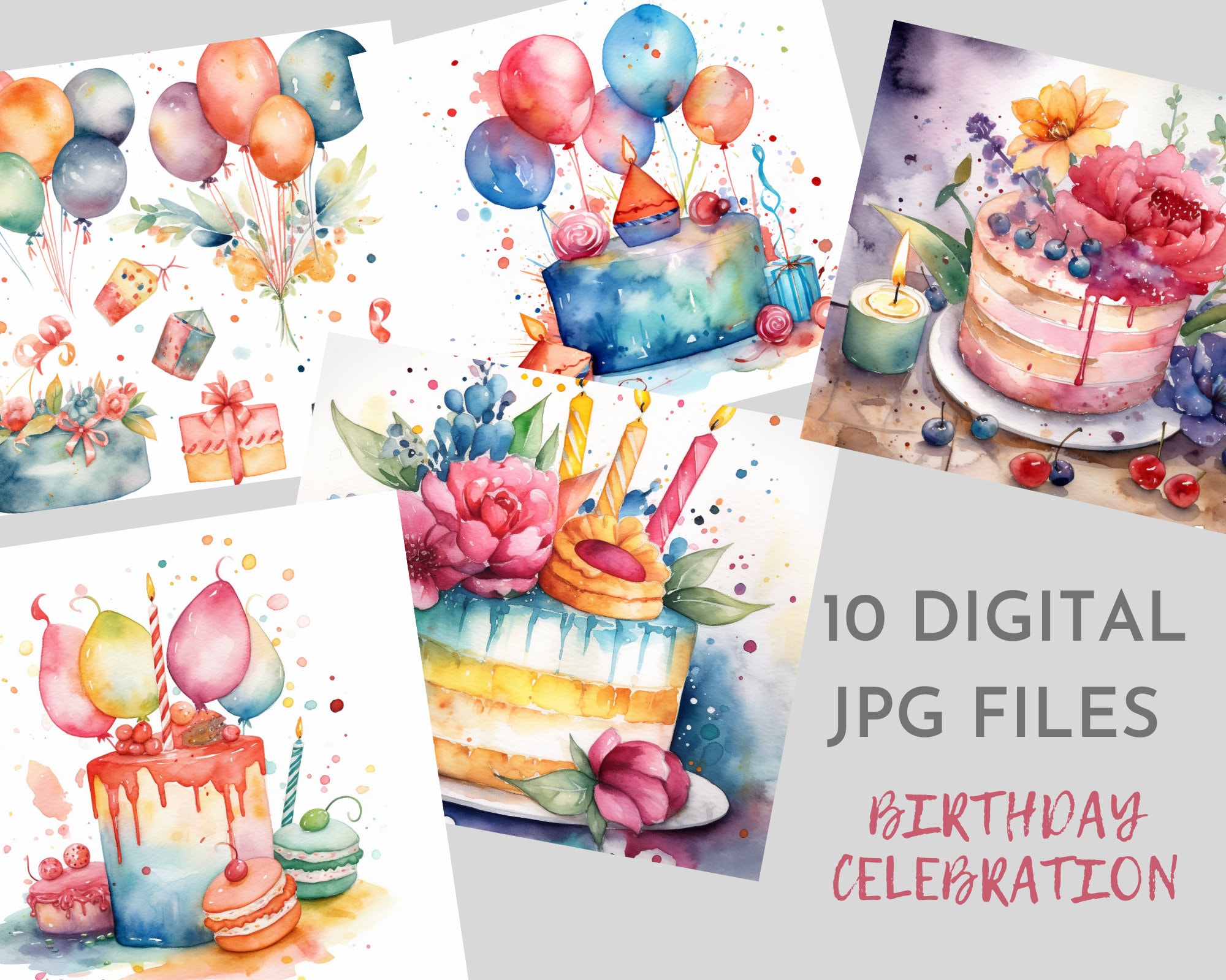 Birthday Celebration Printable Art - Digital Design Bundle of 10 - Clip ...