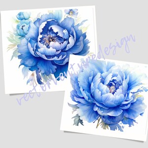 Watercolor Blue Peony Printable Art - Digital Design Bundle of 10 ...