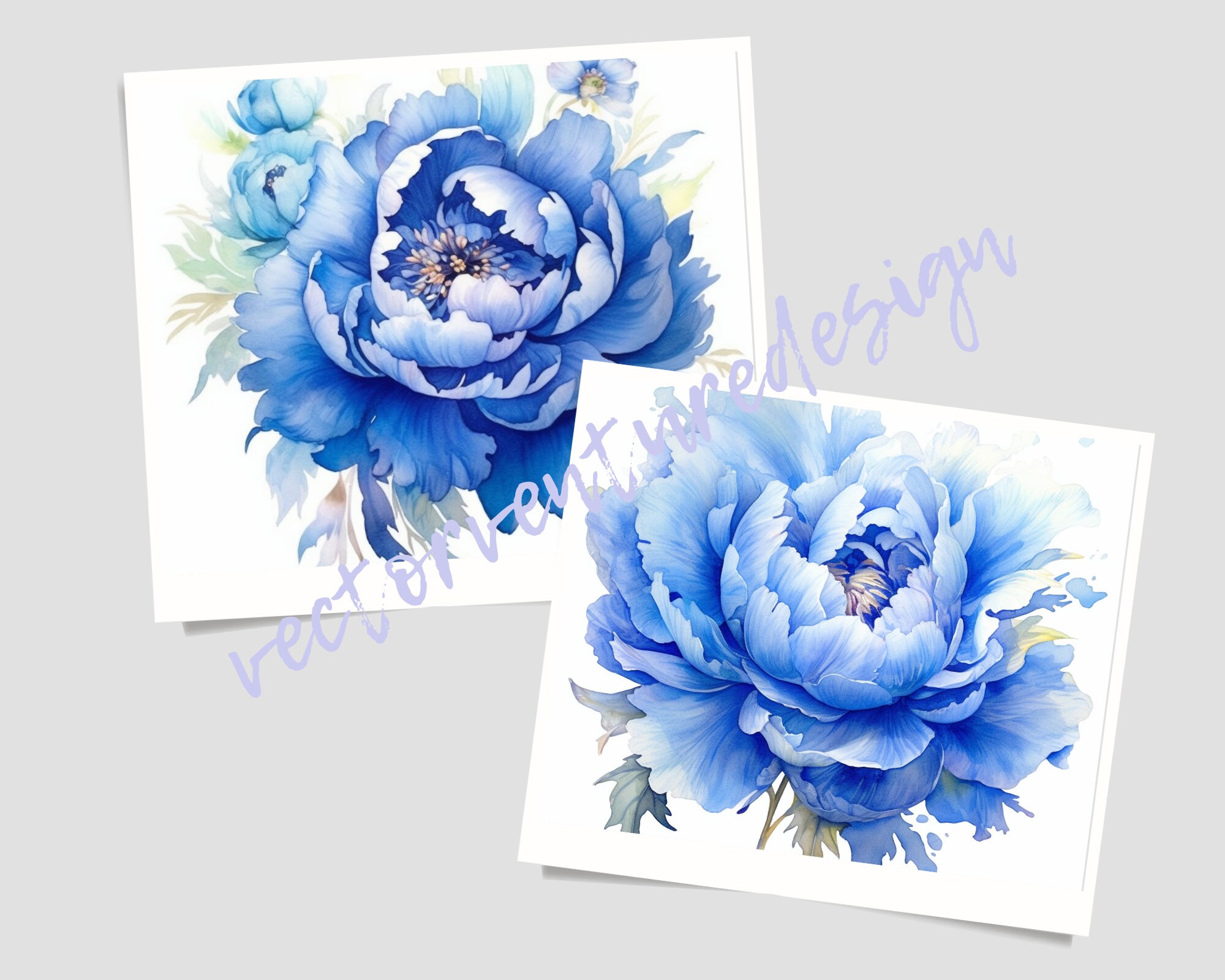 Watercolor Blue Peony Printable Art - Digital Design Bundle of 10 ...