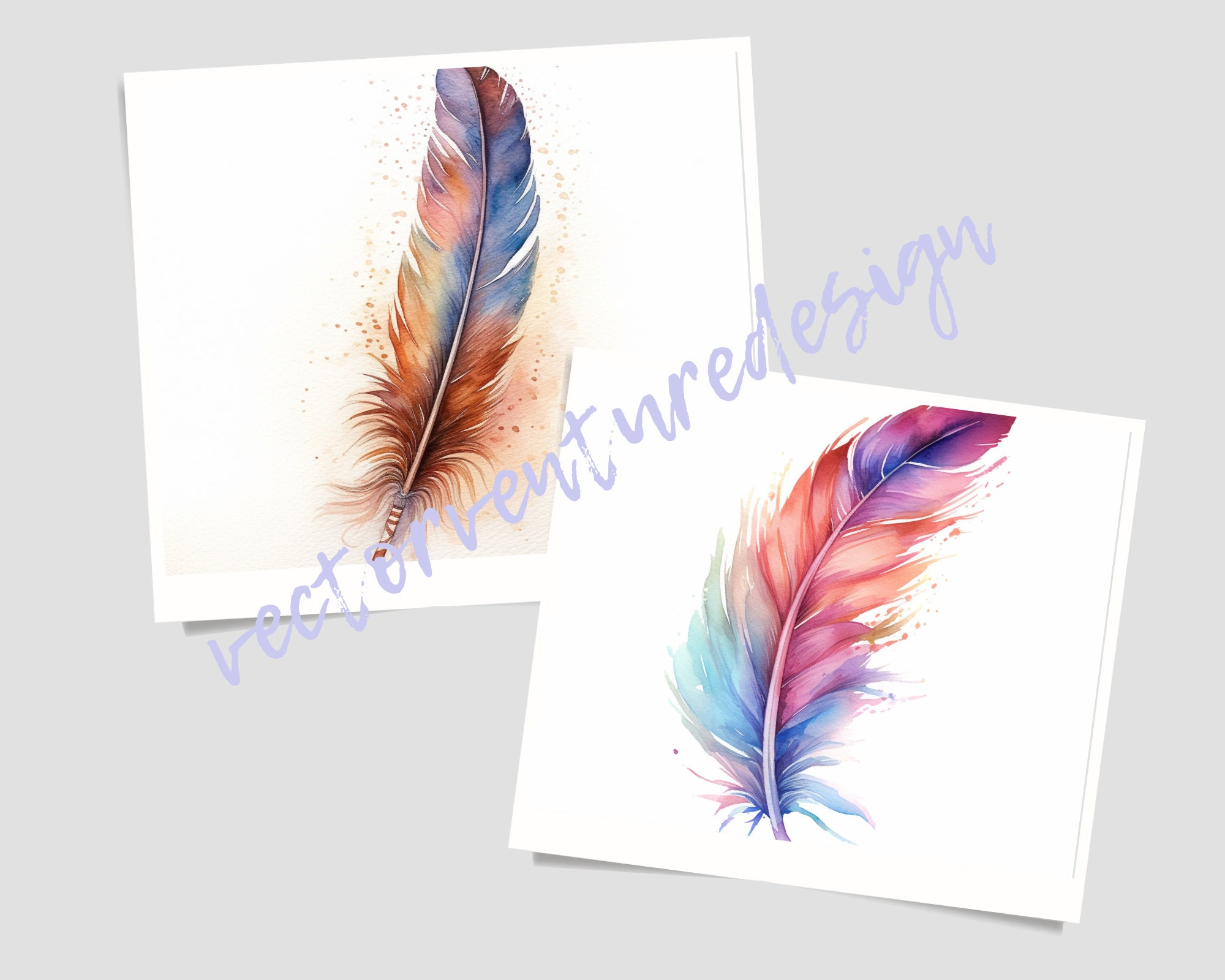 Watercolor Feather Clip Art - 10 PNG Digital Bundle - Instant Download ...