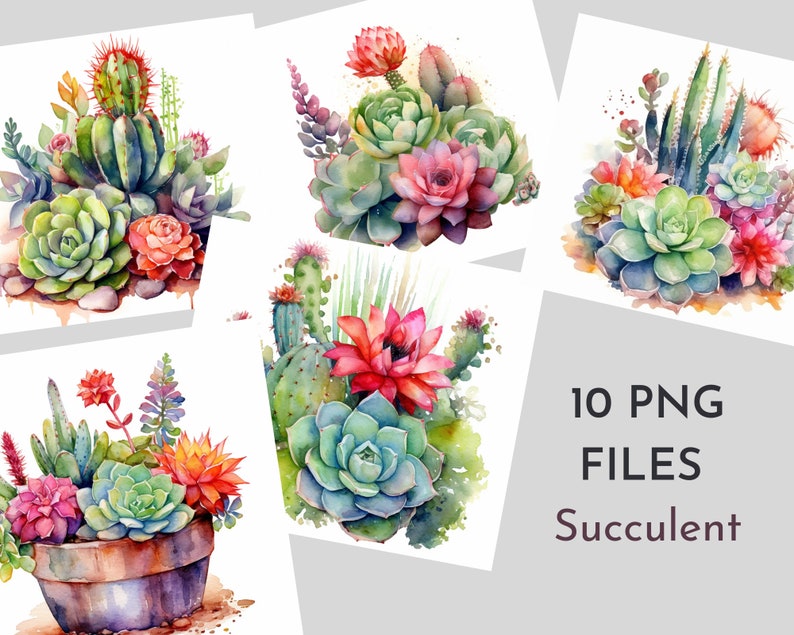 Watercolor Succulent Printable Art - Digital Design Bundle of 10 ...