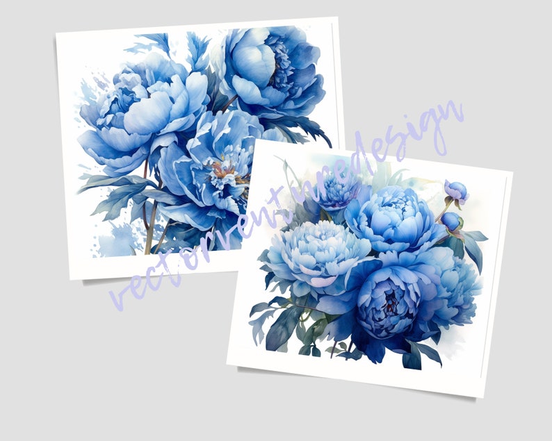 Watercolor Blue Peony Printable Art - Digital Design Bundle of 10 ...