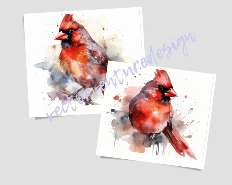 Watercolor Red Cardinal Bird Printable Art - Digital Design Bundle of ...