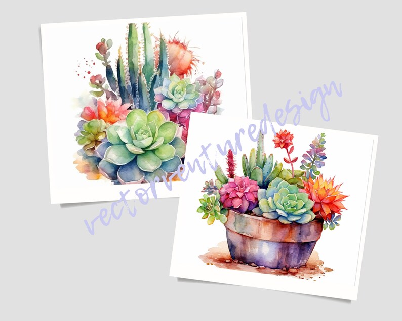 Watercolor Succulent Printable Art - Digital Design Bundle of 10 ...