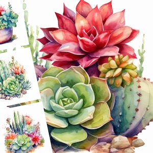 Watercolor Succulent Printable Art - Digital Design Bundle of 10 ...