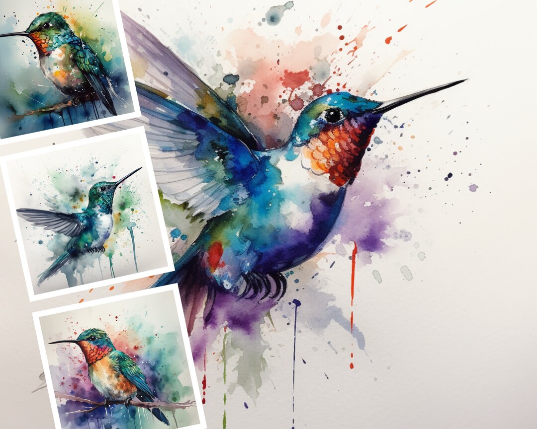 Watercolor Hummingbird Printable Art - Digital Design Bundle of 10 ...