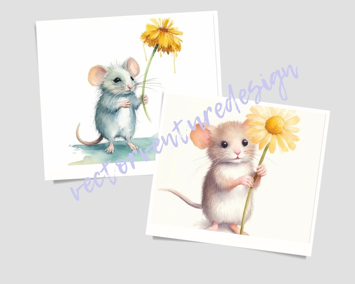 Cute Mouse Holding a Flower Clip Art - Instant Download - Digital ...